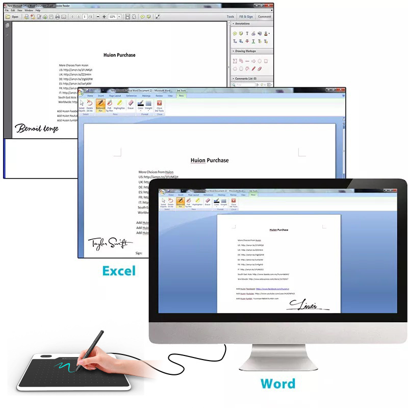 10moons T503 Sign Pad Drawing For Computer Graphic Tablet battery-free ...