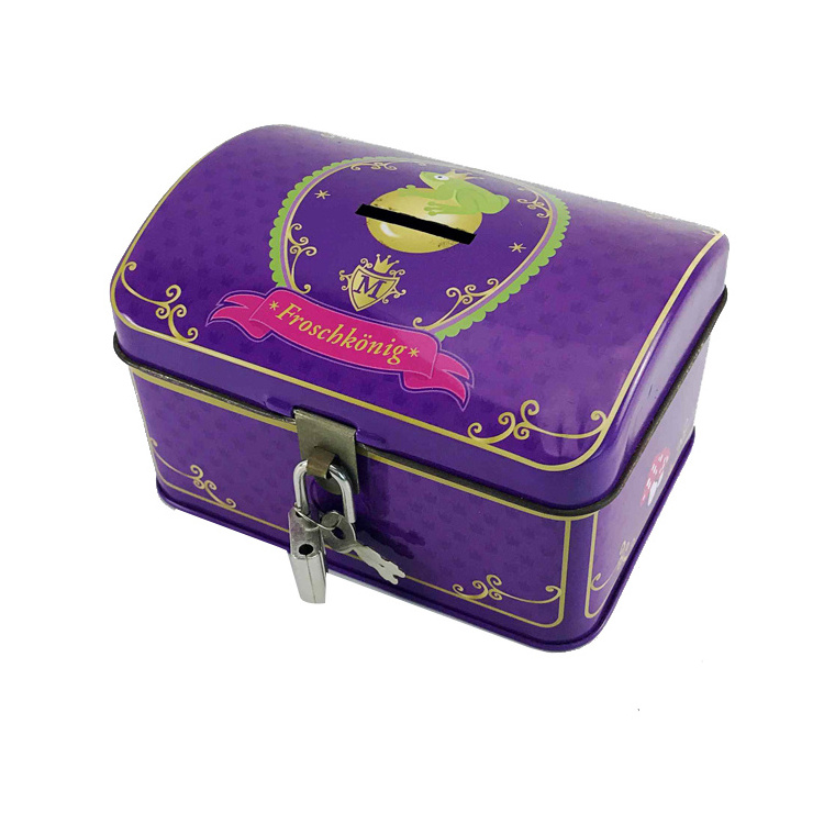 Special Treasure chest shaped tin metal coin Money Saving box with lock ...