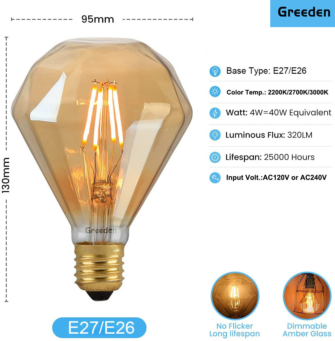 LED Filament Bulb Diamond Shape Decorative Vintage Lamp Special Shaped ...