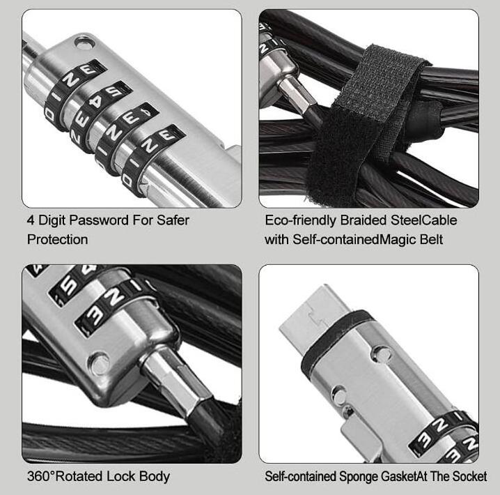 Laptop Cable Locks Combination Cable Lock 4 Digital Password Security ...