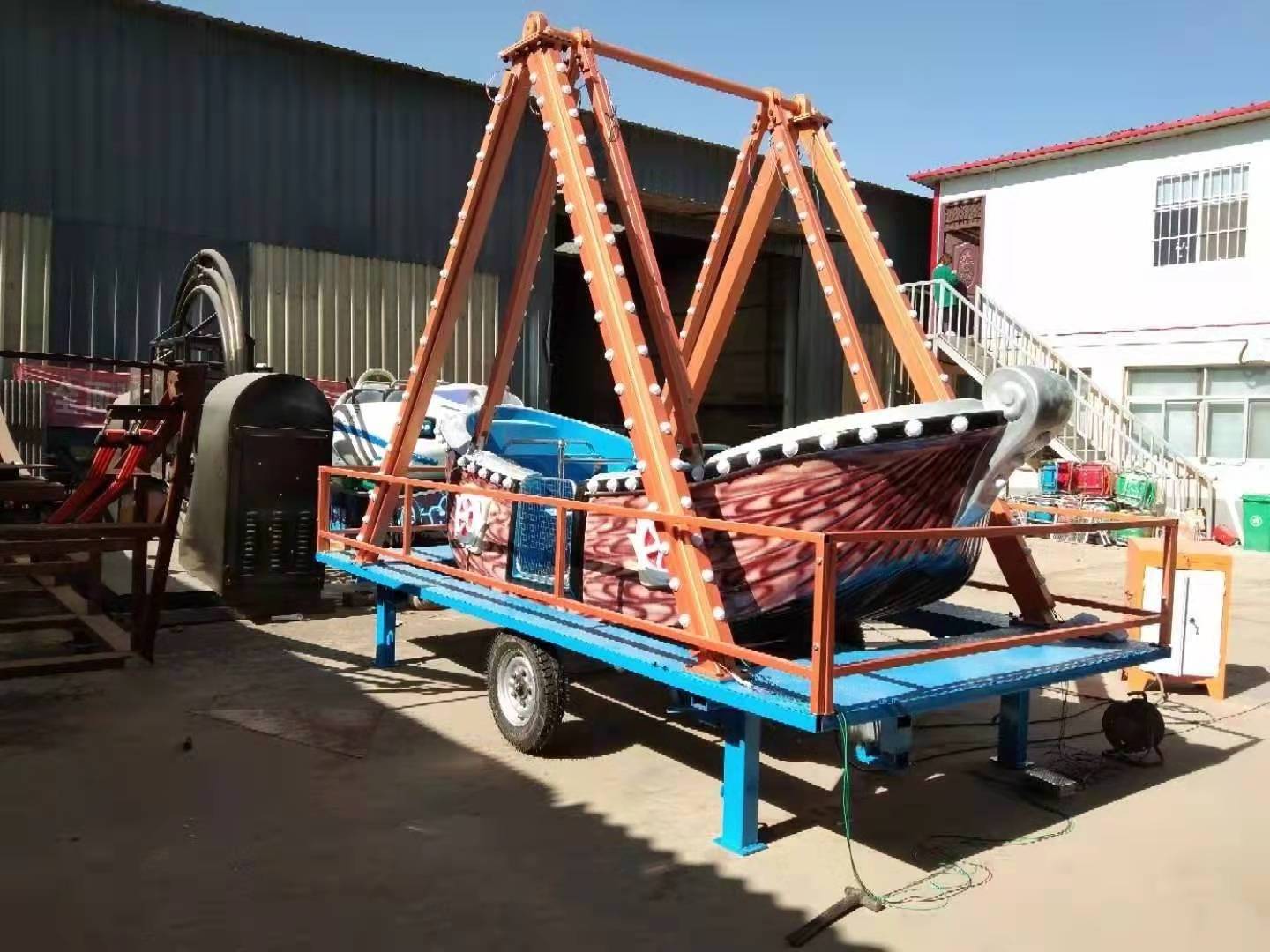 Mobile amusement park rides children game swing boat trailer mounted ...