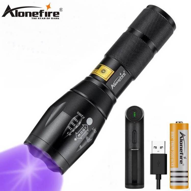 AloneFire G700 Zoom LED UV Light Flashlight 365nm Torch lamp UV Curing Travel safety UV Scorpion ...