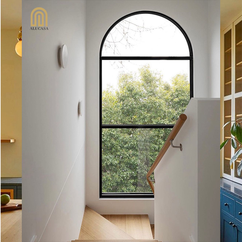 Alucasa New Design Aluminum Glass Double Glazed Arch Casement French ...