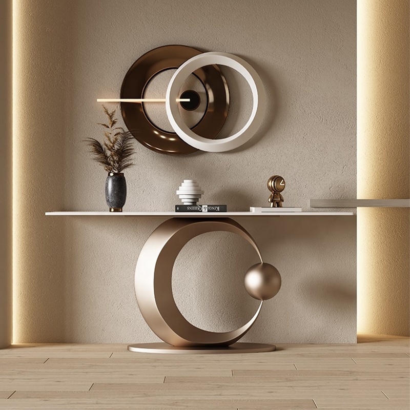 Stainless Steel Entry Table Sintered Stone Gold Foyer Sparkle Modern ...