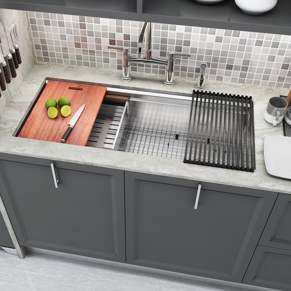 Aquacubic Large 42 Inch Undermount Workstation Sinks 304 Stainless ...