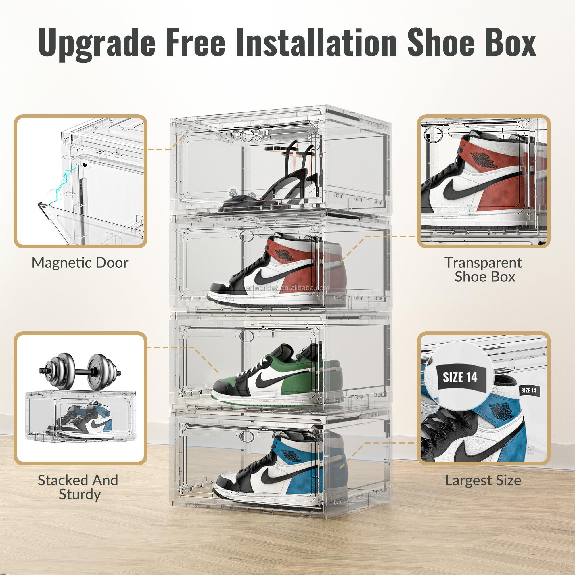 Artworld Displays Large Clear Plastic Stackable Drop Side Shoe ...