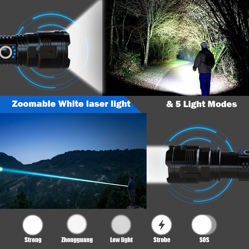 Powerful rechargeable LED white laser flashlight mini torch EDC ...