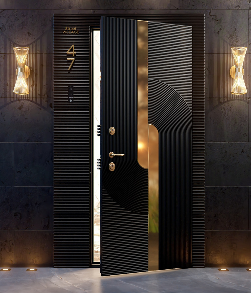 Modern style glass oak exterior outswing armoured door for security ...