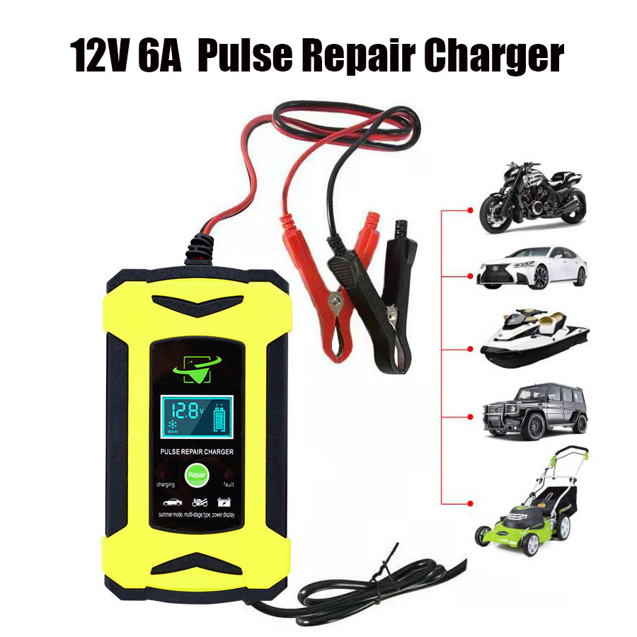 12V 6A Car Battery Charger Power Pulse Repair Chargers Wet Dry Lead ...