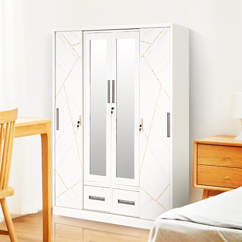 Home Baby bedroom iron 4 door steel almirah wardrobe printing pattern ...