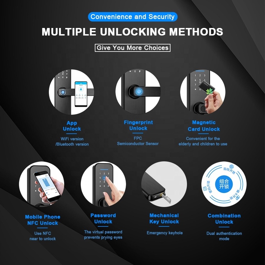 Tuya TTLOCK App Ble Electric Keyless Biometric Fingerprint Password Digital Smart Apartment Room ...