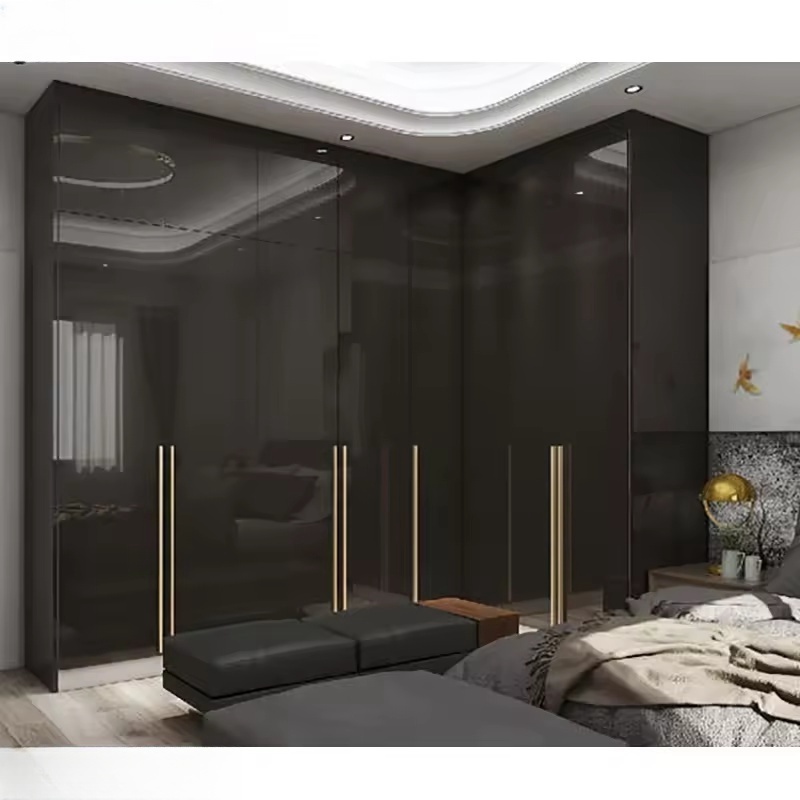 Modern design China factory custom dark grey glass wardrobe ...
