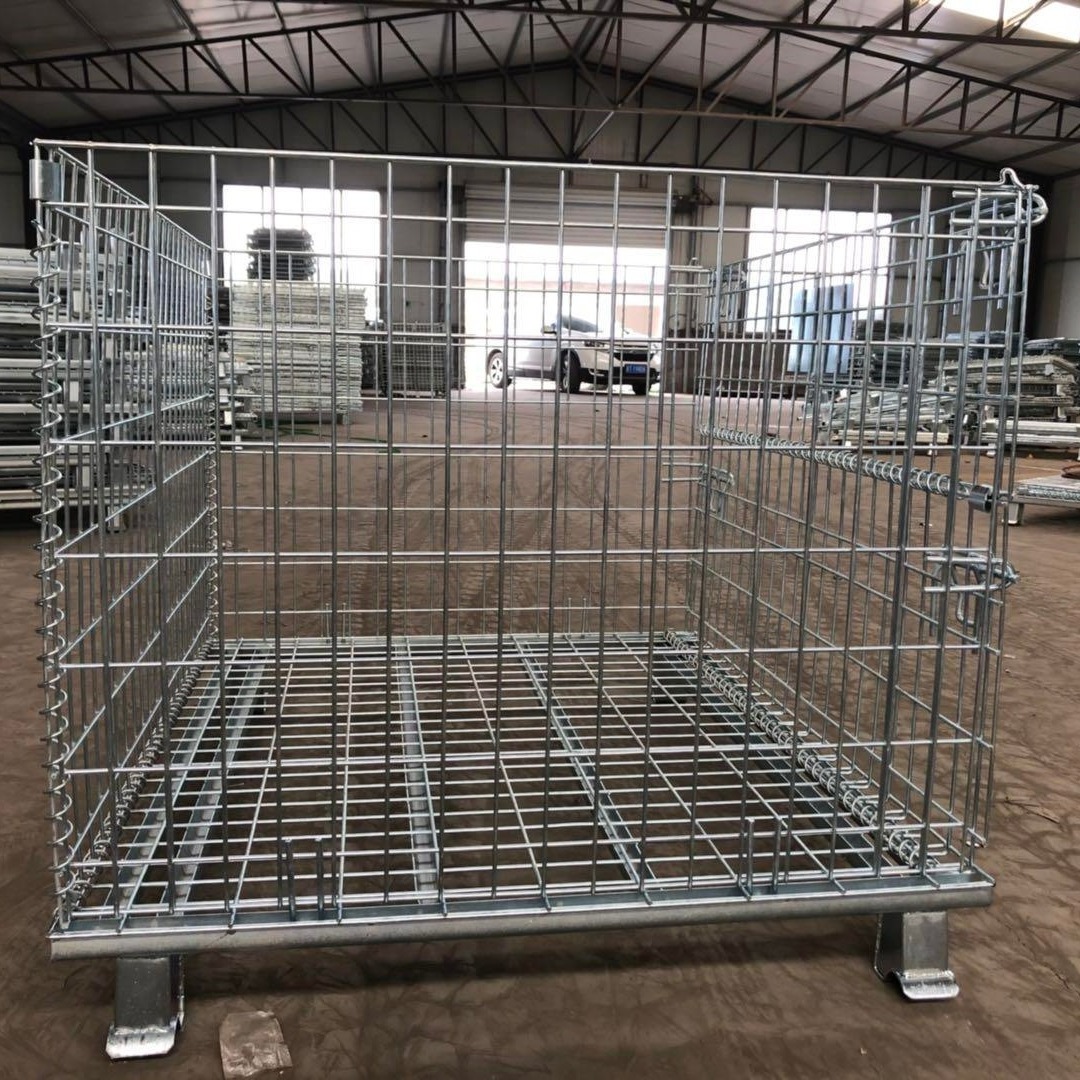 Galvanized Wire Mesh Container Foldable metal rolling Storage Cage for ...