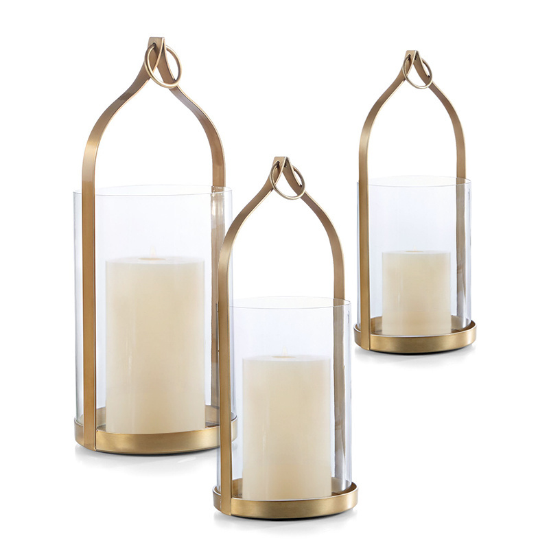 Round Or Square Metal Cluster Candle Holder Glass Pillar Stemmed Gold ...