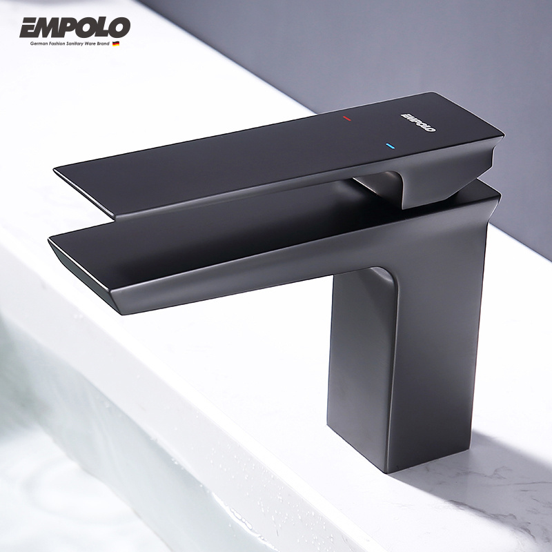 EMPOLO bathroom modern design gun metal faucets for bathroom hot and cold water tap basin mixer ...