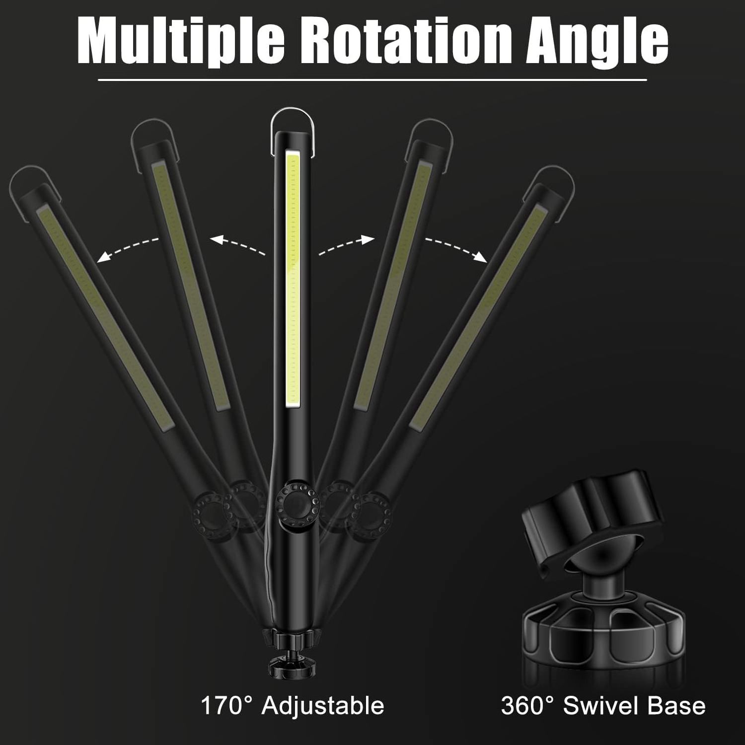 Portable Magnetic Base USB Rechargeable COB LED Worklight Flashlight ...