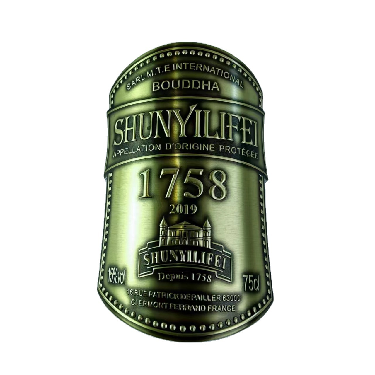 Custom Stamping Aluminum Badge 3d Champagne Red Wine Bottle Metal Logo ...