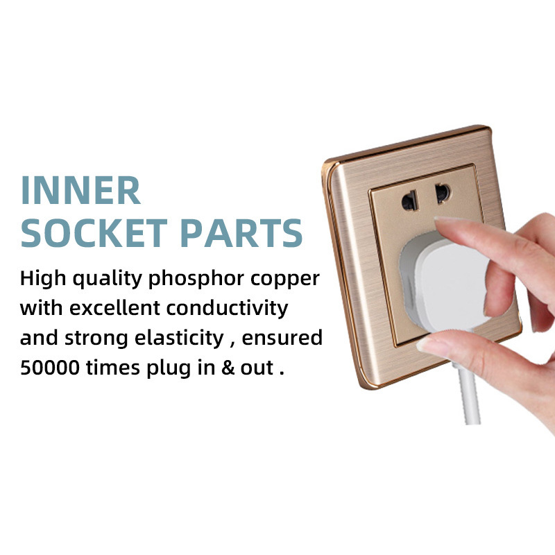 UK/EU Standard Wall Push Button Light Switch 16A Aluminium Sockets And ...