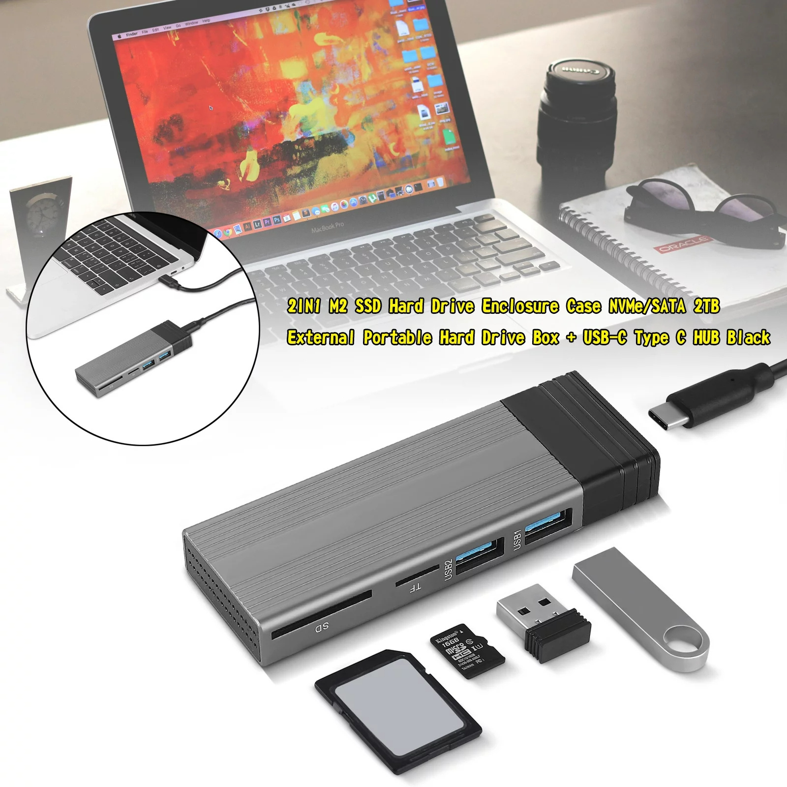 M2 External SSD Case with USB Adapter Reader Nvme SATA Enclosure for ...