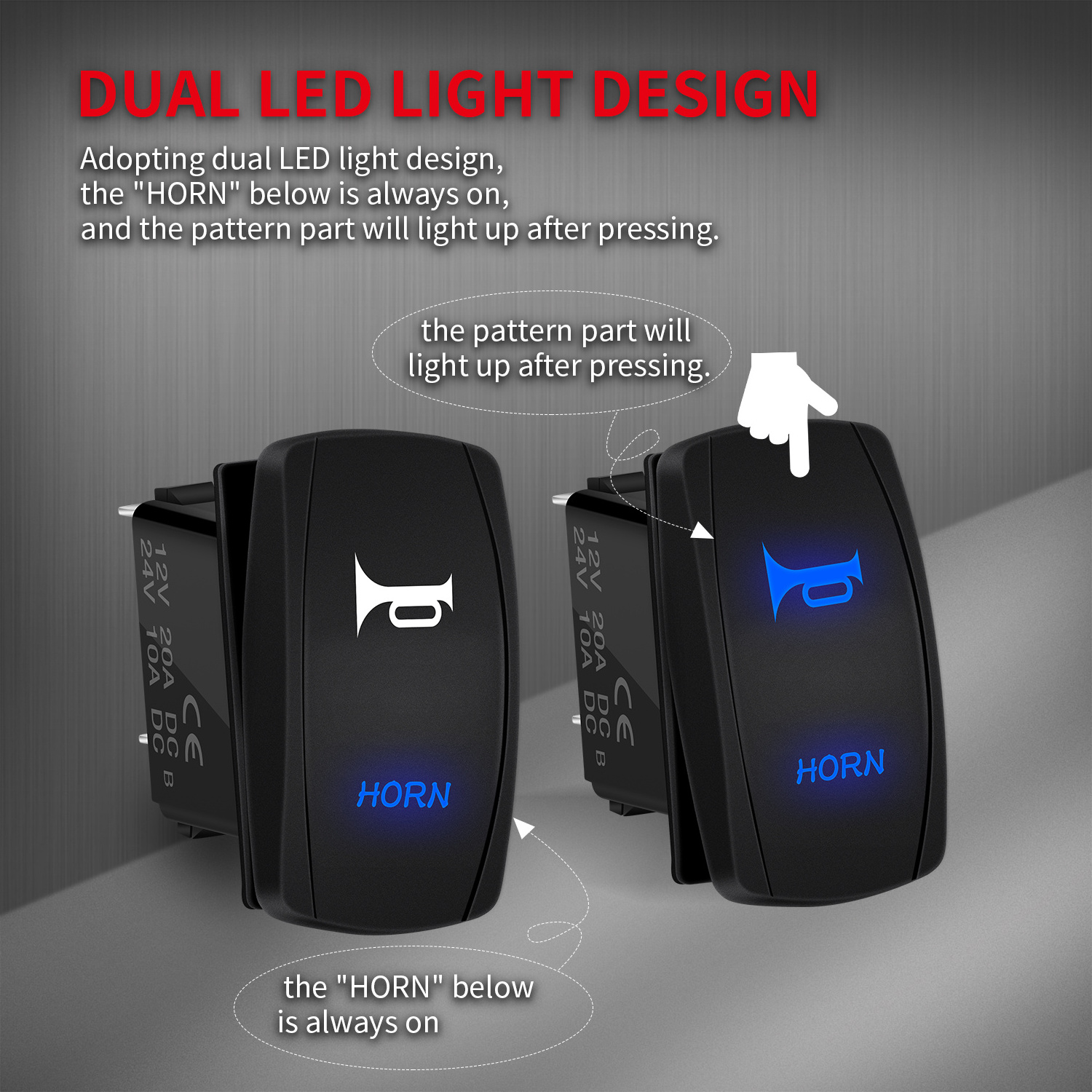 5 PIN Customized Symbol Horn Rocker Switch SPST (ON)-OFF Momentary ...