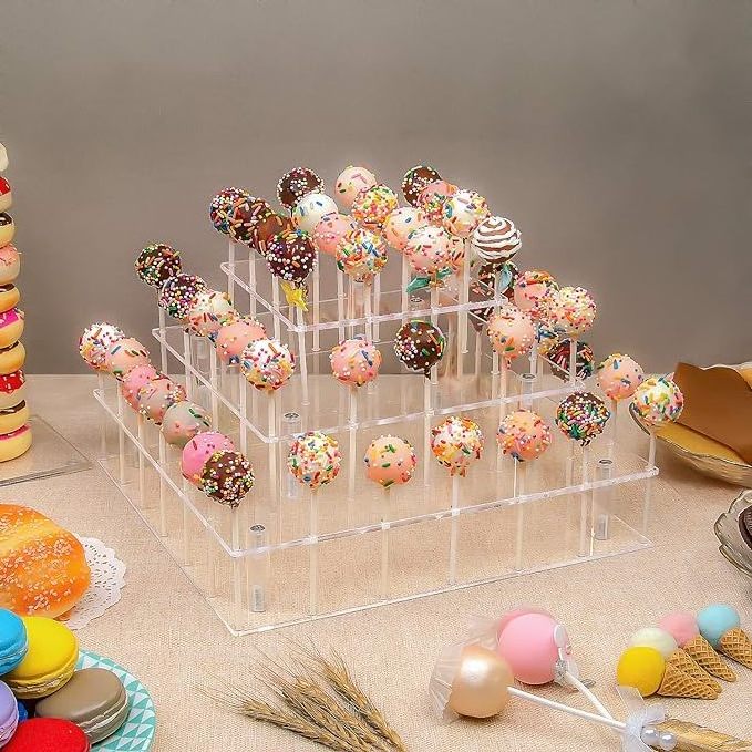 3 Tier Square Clear Acrylic Cake Pop Display Stand 56 Holes Lollipop ...