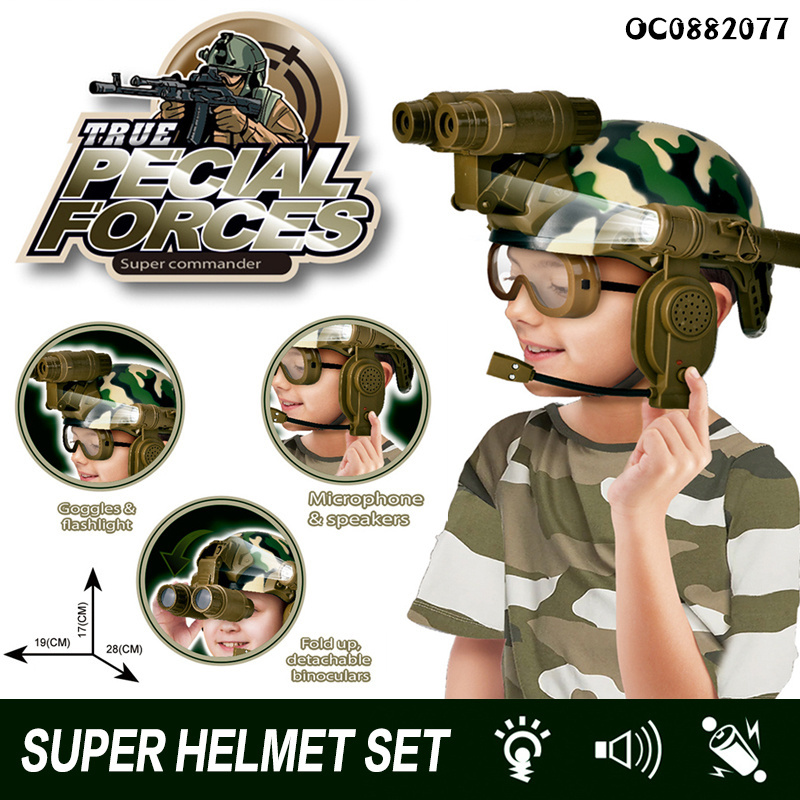 Kids simulation plastic mini army helmet toy with telescope microphone ...