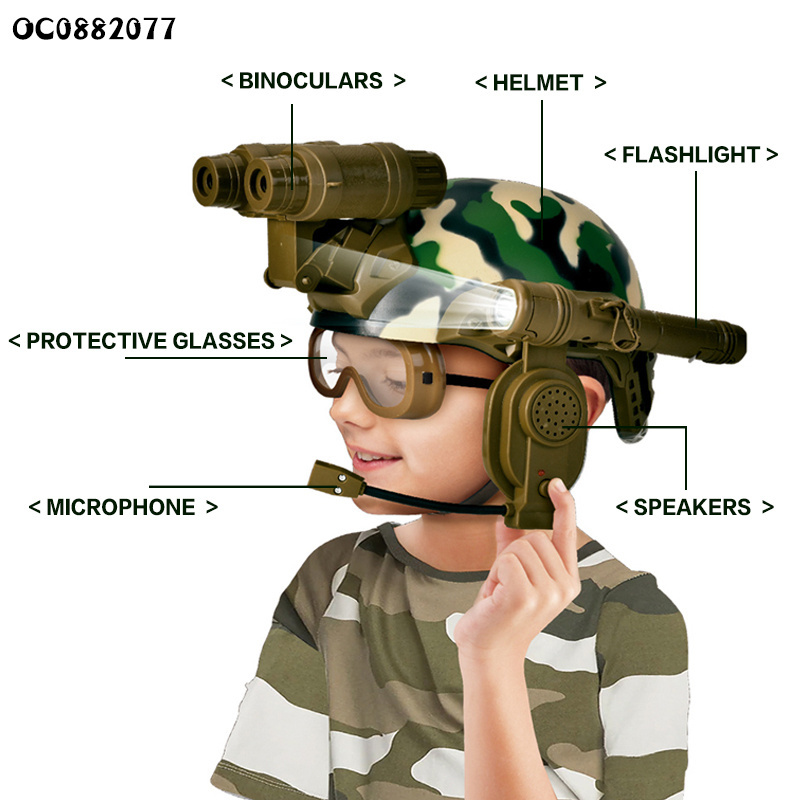 Kids simulation plastic mini army helmet toy with telescope microphone ...