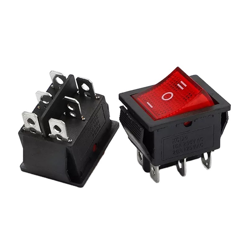 KCD4 red square button Rocker Switch 16a 250vac 6-pin on-off-on rocker ...