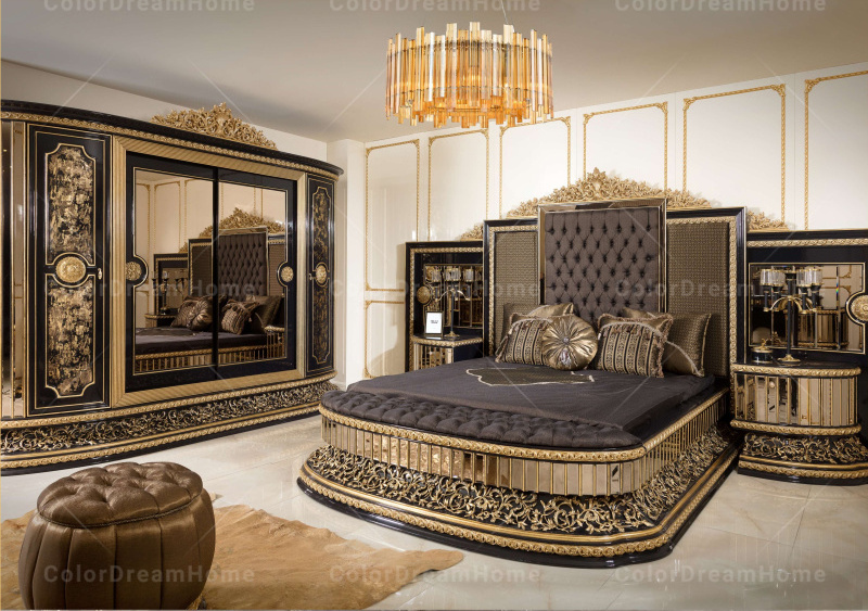 Home Furniture And Bed Room Set Turkish Luxury Royal Bedroom Set Furniture Luxury King Size Bed Wood BestSuppliers