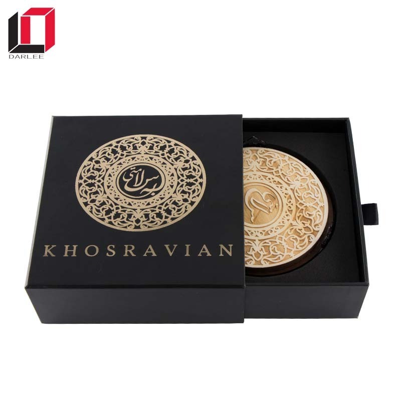 High quality sliding shaped round wooden coaster packaging drawer box ...