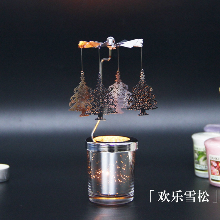 Rotary Windmill Sliver Metal Christmas Tree Tea Light Carousel Candle ...