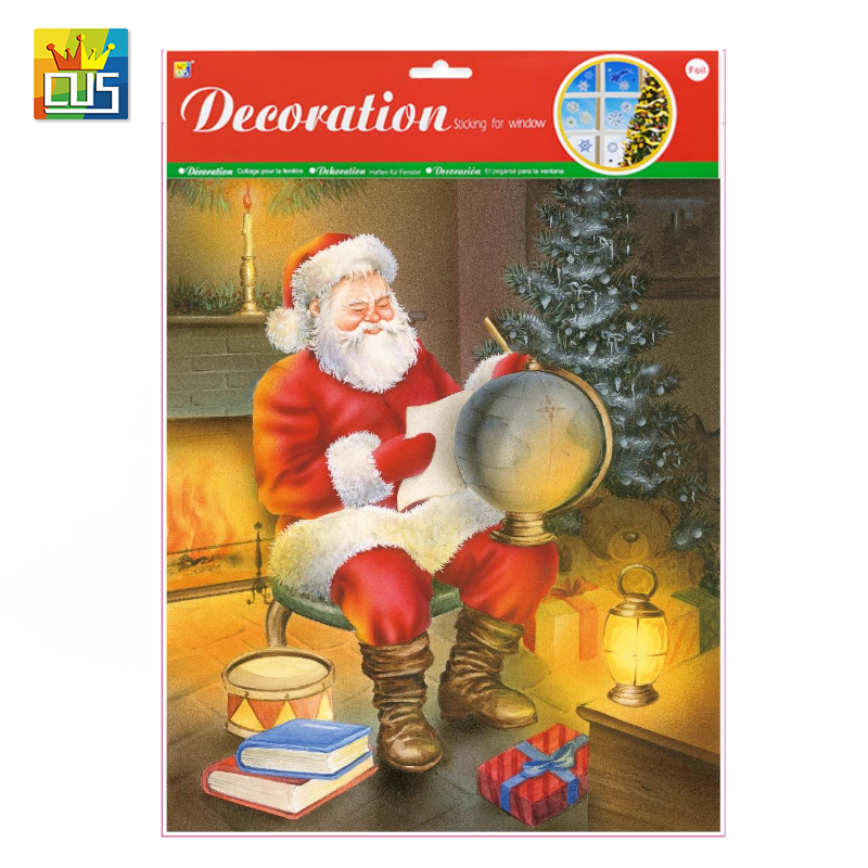 christmas tree santa claus with candlelight vinyl static cling window ...