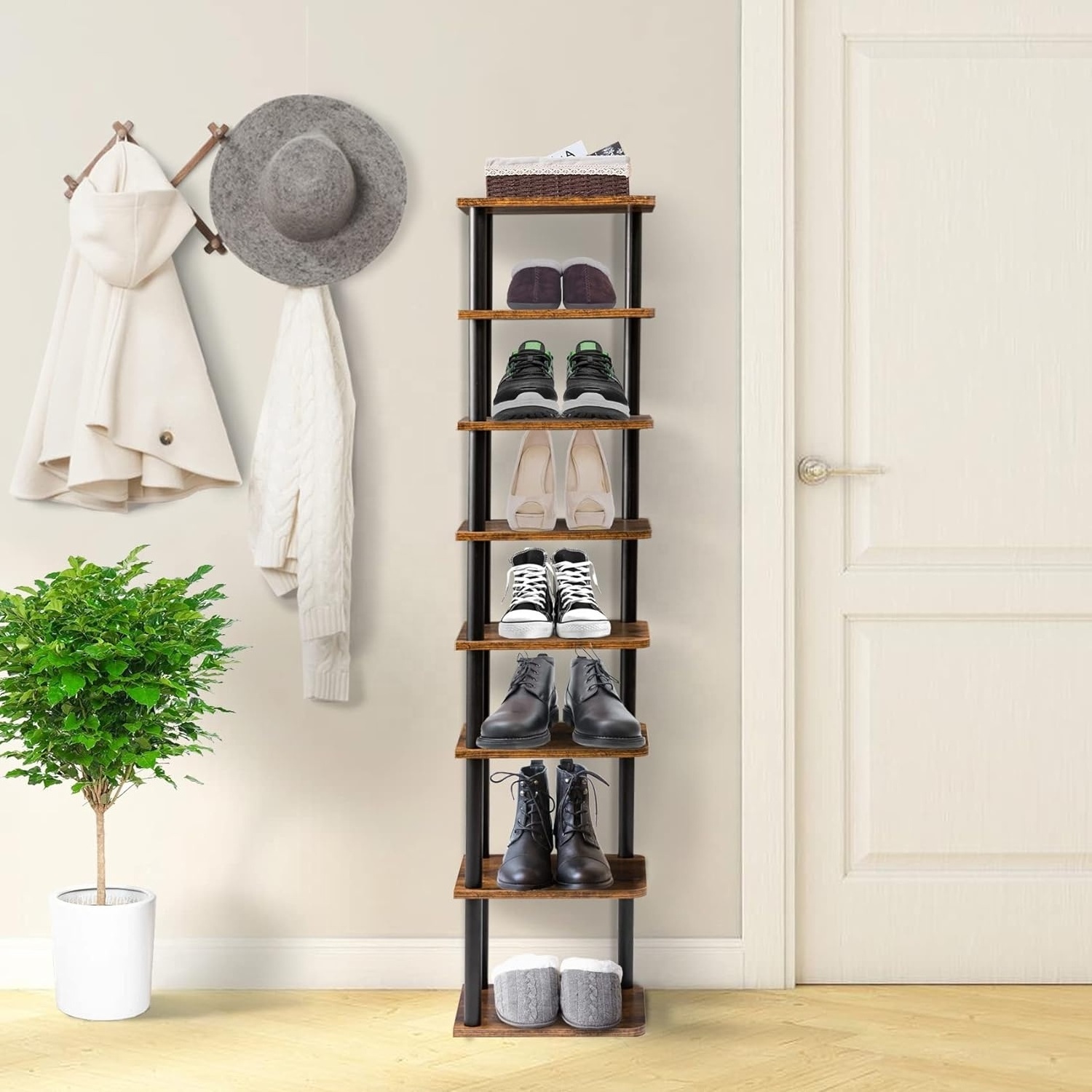 Rack for Entryway Vertical Shoe Rack - Wooden Narrow Shoe Rack Shoe ...