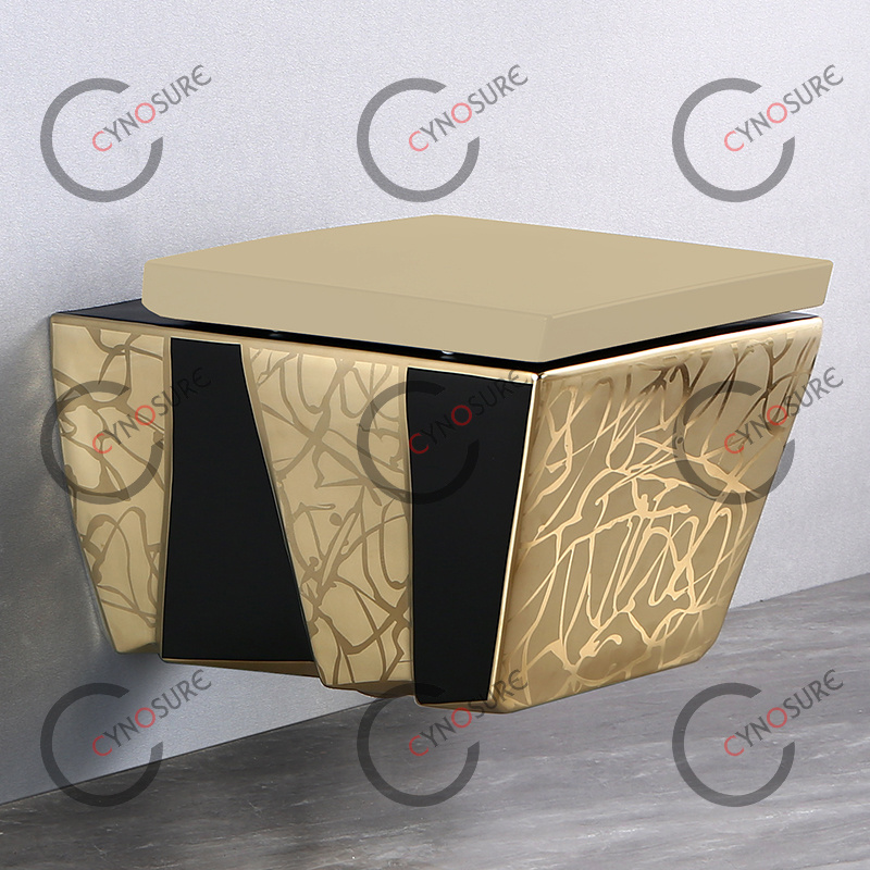 Luxury Unique Pattern Royal Design Rimless Wall Hung Toilet Gold And ...