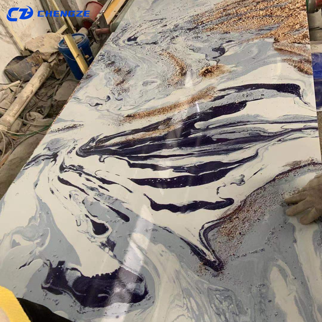 Chengze 3D Geometric PVC Wall Panel 3D Printing UV Marble Board Sheet ...