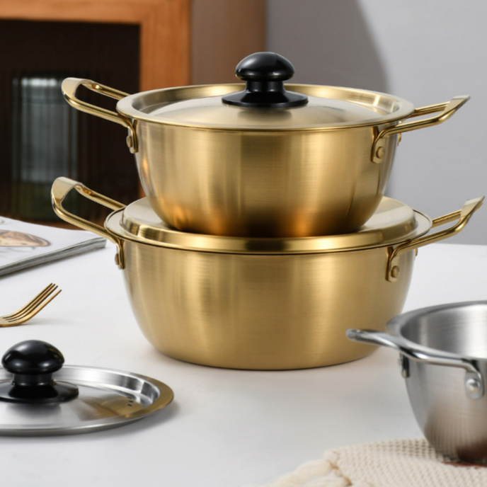 Professional Factory Double Handle Stainless Steel Cookware Gold Silver ...