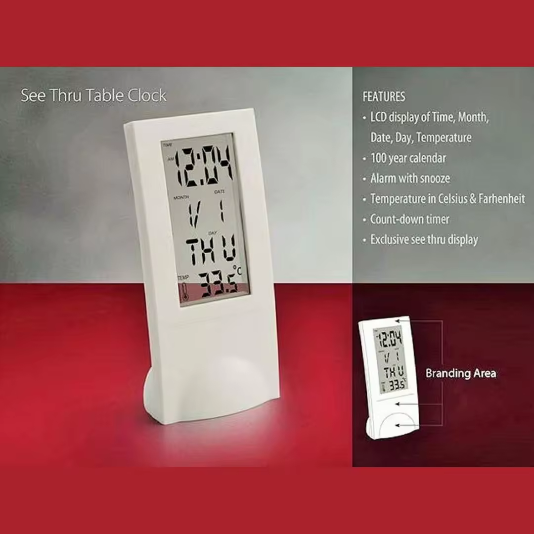 Digital Transparent See-Through Vertical LCD Desk Alarm Clock with ...