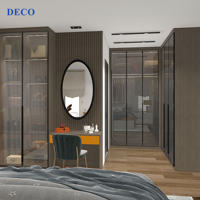 with mirror dark Walnut glass doors small freestanding modular wardrobe ...