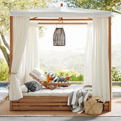 Luxurious Outdoor Furniture Pool Cabana Beds Teak Wood Sunbed Outdoor Daybed with Canopy BestSuppliers