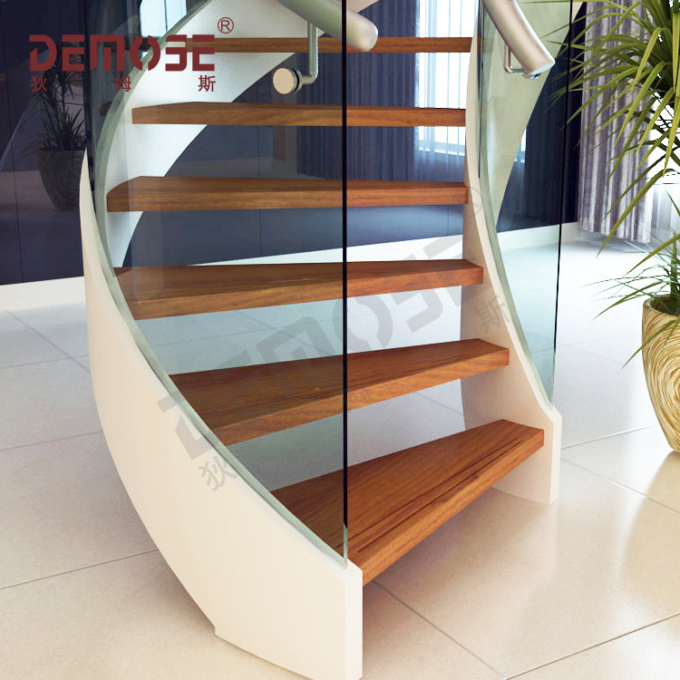 Spiral Staircase With Wood Treads Glass Bracket Stainless Steel ...