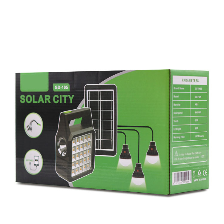 6V 3W Portable Solar cell Kit with 3 LED Bulbs and 5 in 1 USB Cable ...