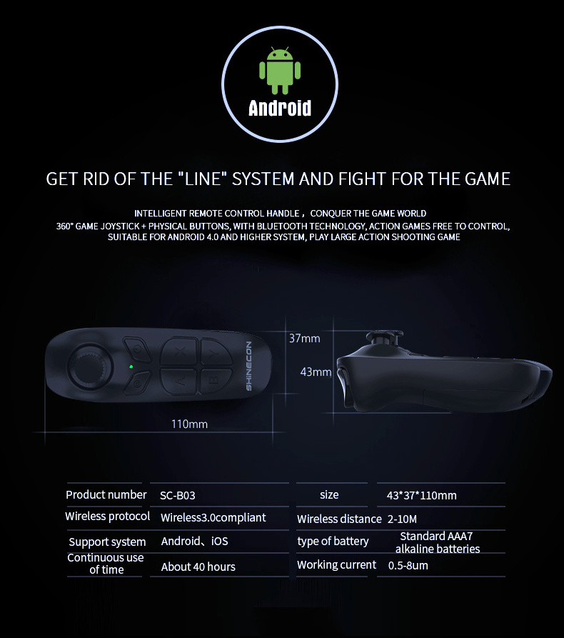Single hand control gamepad joystick Remote Controller for Android and 3D VR Glasses ...