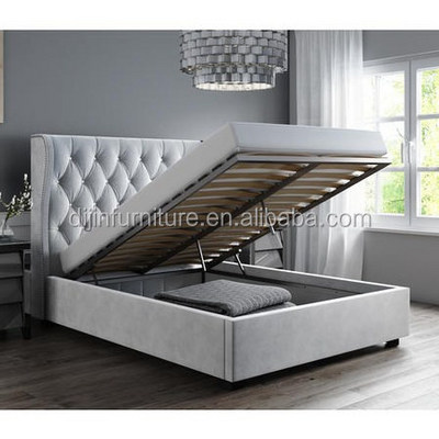 Safina Diamante Wing Headboard Back Silver Grey Velvet Double Ottoman Fabric Bed BestSuppliers