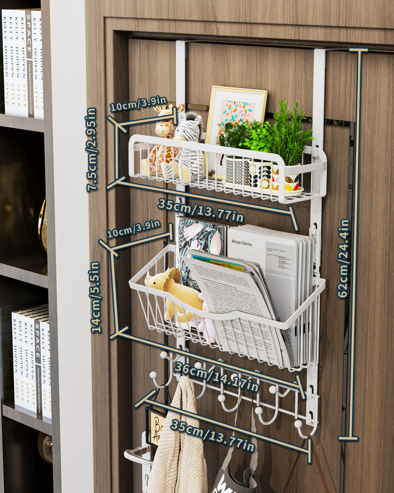 Over The Door Hooks 9 Hook Door Organizer with 2 Wire Baskets Hanging Hanger Towel Rack Bathroom Kitchen Bedroom Coat Shelf BestSuppliers