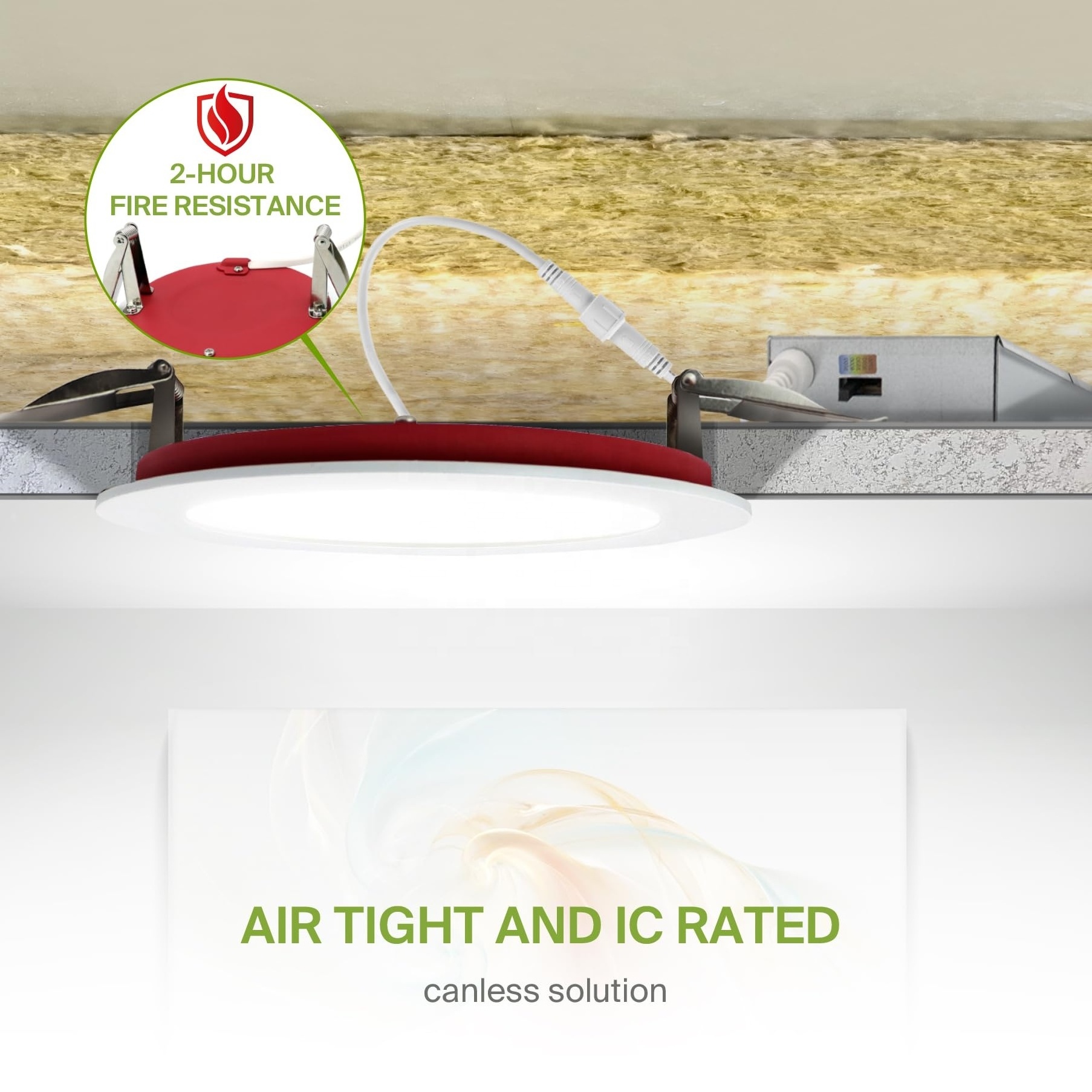 6-Pack 4 Inch Ultra-Thin Black Trim Canless LED Downlight 2 Hour FIRE ...