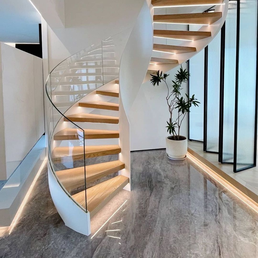 Curved/Arc spiral Staircase, Indoor staircase,Luxury Modern Home ...