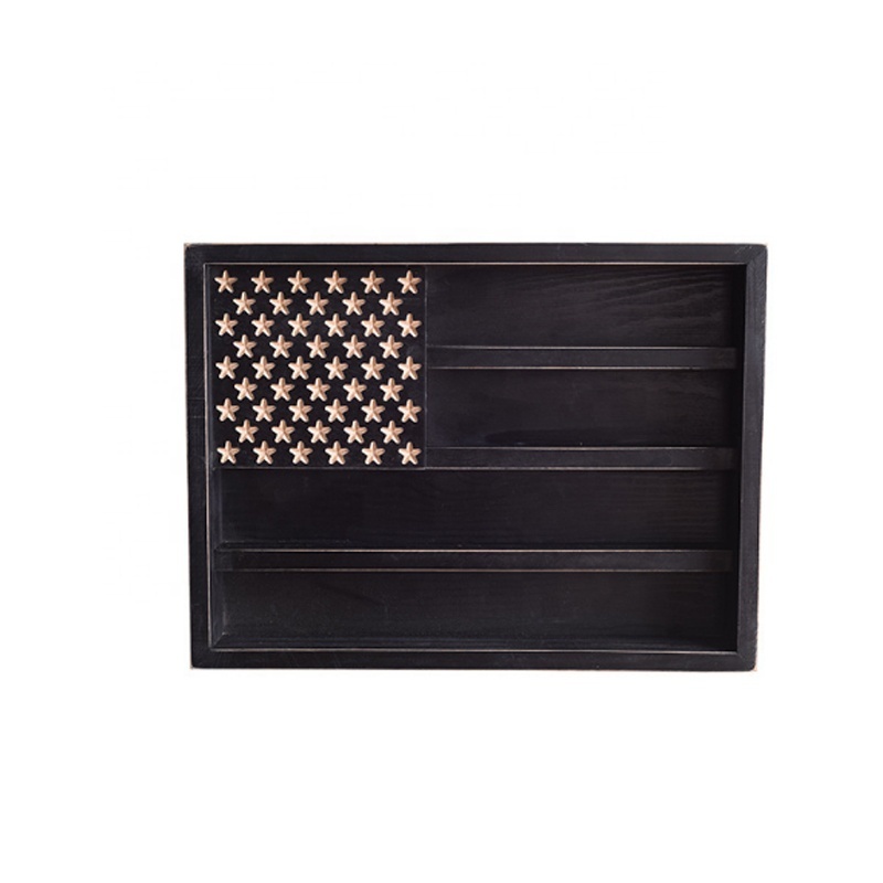 Vintage American Flag Solid Wood Wall Mounted Challenge Coin Display ...