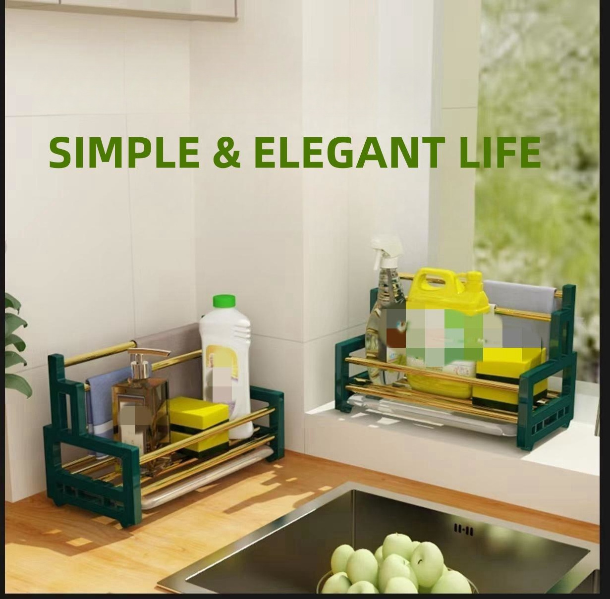 Kitchen cloth table sponge shelf storage rack stainless steel drainage ...