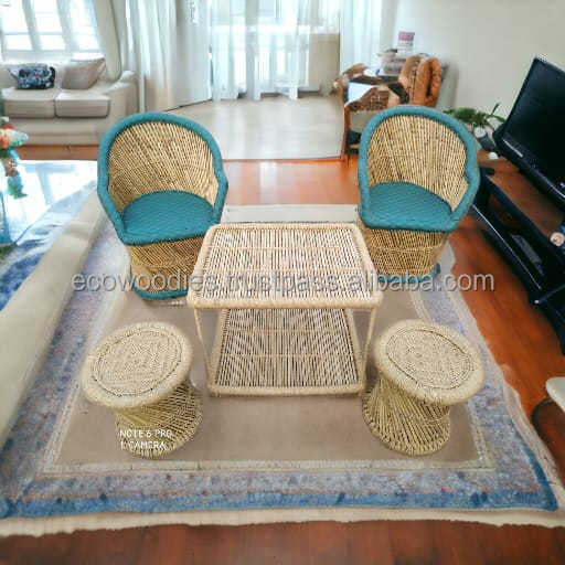 Royal Design Natural Rattan Wicker Garden Sofas Bamboo Cane Furniture Luxury Sofa With Table Ottoman Furniture Set For Garden BestSuppliers