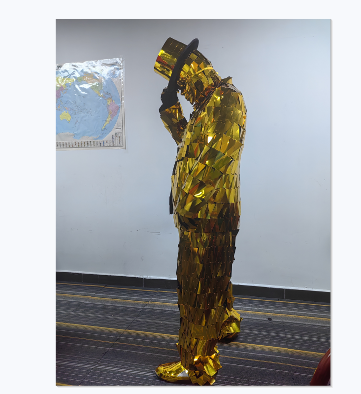 gold color mirror men suit club perform catwalk wears mirror dance ...